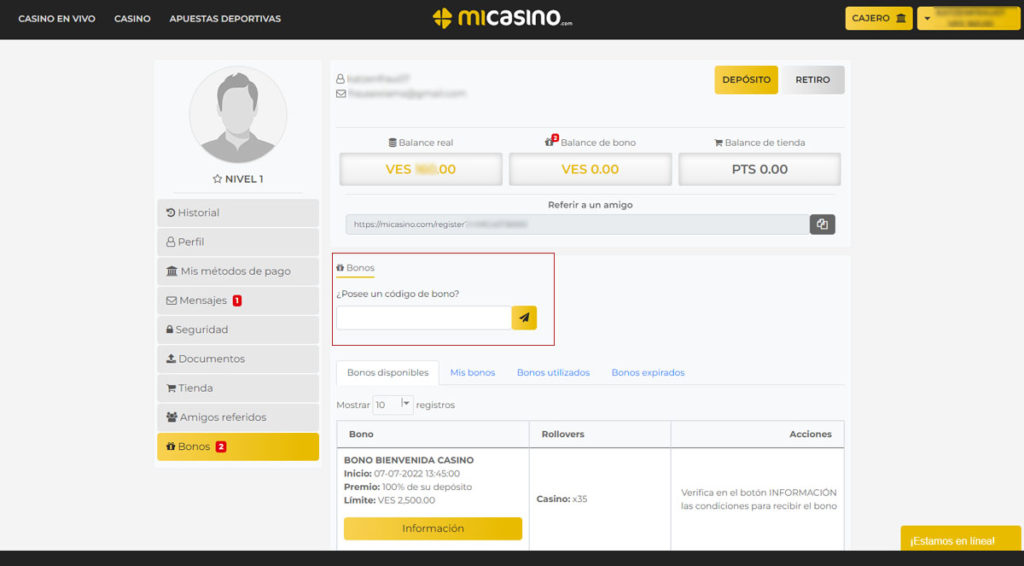 Beneficios al usar los códigos promocionales de MiCasino.com